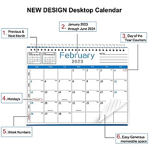 BHR Desk Calendar 2023-2024,Monthly Desk Calendar from January 2023-June 2024,10"×8" Standing Flip Desktop Calendar with Strong Twin-Wire Binding,Thick Paper and Writing Blocks for New Year and Christmas Gifts