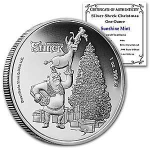 2021 1 oz Silver Fiji Shrek Christmas Xmas Coin Brilliant Uncirculated with a Certificate of Authenticity 50c BU