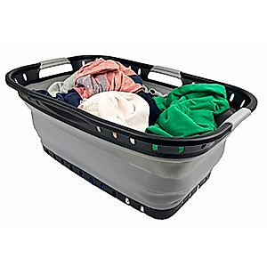 SAMMART 44L (11.6 gallon) Collapsible Plastic Laundry Basket-Foldable Pop Up Storage Container-Portable Washing Tub-Space Saving Hamper, Water Capacity: 35L (9.2 gallon) (Black/Alloy Grey)
