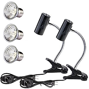 Reptile Heat Lamp Fixture ,360°Rotatable Clips and Adjustable Switch Holder Clamp Lamp with 3 Pcs 50W UVA UVB Full Spectrum Sun Lamp for Turtle Lizard Snake Aquarium Chameleons Amphibians（Black）