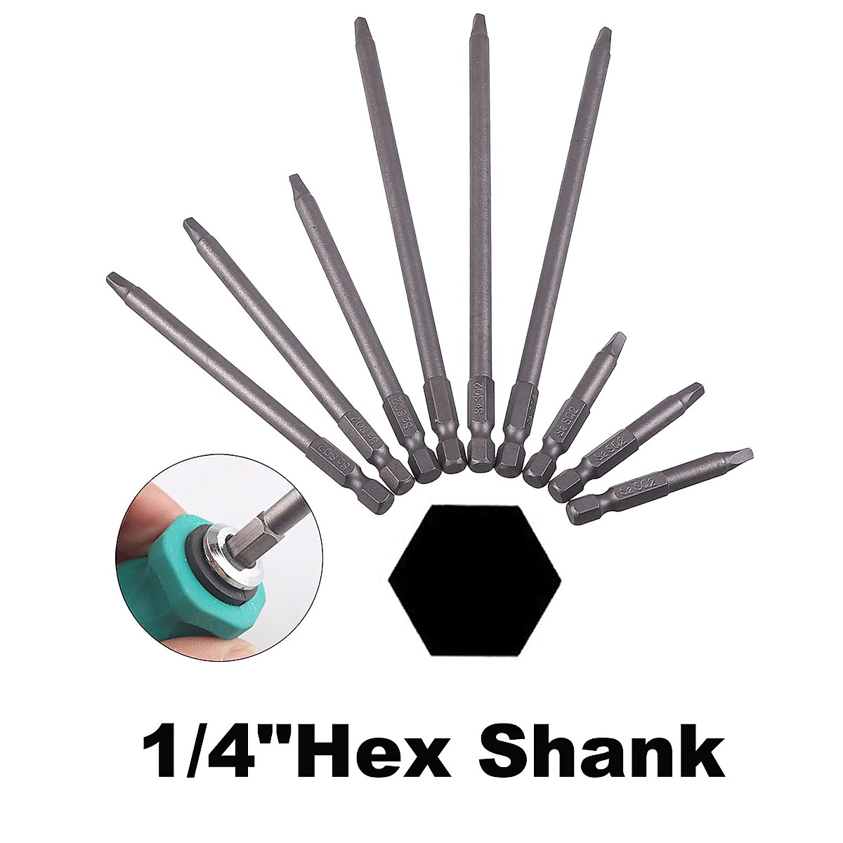 Rocaris 9 Pack 1/4 Inch Hex Shank Long Magnetic Square Head Screwdriver Bits Set Power Tools SQ2 For Poket Hole Jig- 2 inch, 4 inch, 6 inch