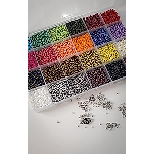 Bead Bracelet Kit - DIY Jewelry Making with Multi-Colored Glass Beads (24 Colors, 200 Pieces Each) and String in Classic Container