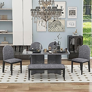 LUMISOL Faux Marble Kitchen Table Set with Chairs and Bench 6 Piece Dining Room Table Set Modern Style Dining Set Furniture for 6 Persons