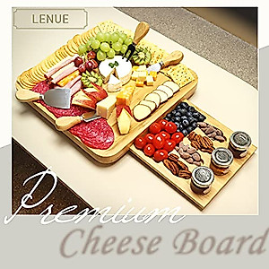 LENUE Premium Bamboo Cheese Board - Large Charcuterie Platter with Stainless Steel Knife Set - Wood Serving Tray and Accessories - Perfect for Birthday, Bridal Shower, Housewarming & Wedding Gifts