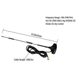CORONIR SMA Antenna 12DBi 4G LTE CPRS GSM 3G 2.4G WCDMA Omni Directional Antenna with Magnetic Stand Base 10ft Extension Cable for WiFi Router Mobile Broadband Outdoor Signal Booster 4g LTE Antenna