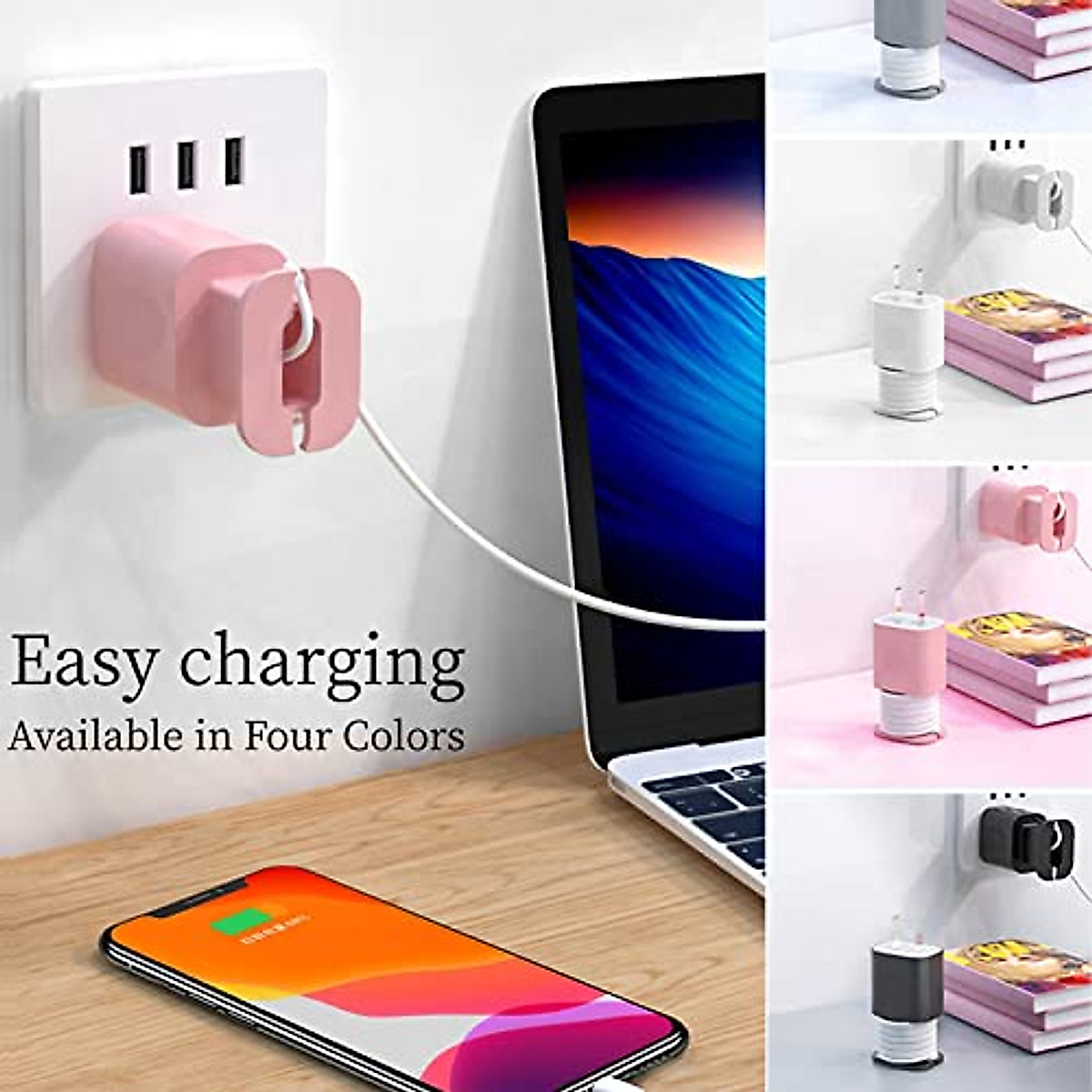 2 in 1 Silicone Charger Protector, 4 PCS 20w/18w Data Cable Winder Anti-Break Protection Cable Storage Compatible with 12/13/14 iPhone Charger Silicone Protective Case