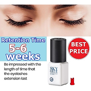 2 Bottles Sky Glue D for Eyelash Extension 5ml - Professional Powerful Strong Black Eyelash Individual Extension Adhesive / 1-2s Fast Drying / 5-6 Weeks Lasting time TUBeauty