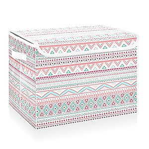 CaTaKu Ethnic Pink Blue Storage Bins with Lids and Handles, Fabric Large Storage Container Cube Basket with Lid Decorative Storage Boxes for Organizing Clothes