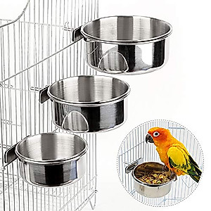 3PCS Bird Feeder for Cage Parakeets Food Feeder with 3 Different Size, Bird Feeding Dish Stainless Steel Bird Bowl Parrot Feeding Cups Animal Cage Water Food Bowl for Parrot