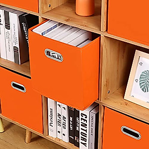 Yunkeeper Fabric storage bins Cubes, Fabric Cube Organizer with Handle, Foldable Cube Bins for Cloth or Accessary Storage, 11x11x11, Set of 3, (Orange)