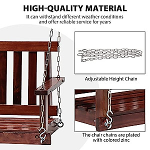 Wooden Porch Swing Chair, 48" Patio Swing Hanging Chair Outdoor Swings for Adults/Kids, Heavy Duty Swing Outdoor Swing with Hanging Chains & Reclined Backrest for Outdoor Patio Garden Yard, 800 lbs