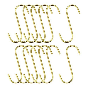 uxcell S Hanging Hooks, 4inch/110mm Extra Long Steel Hanger, Indoor Outdoor Uses for Garden, Bathroom, Closet, Workshop, Kitchen, Gold Tone, 12Pcs
