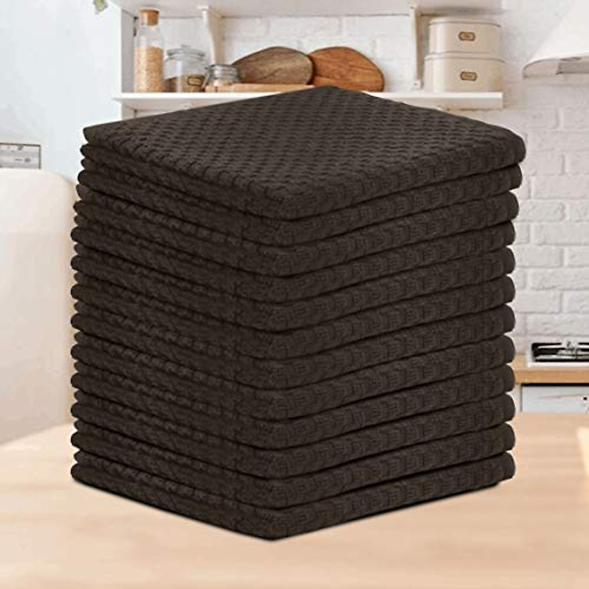 TALVANIA Dishcloths for Kitchen Cotton Terry Dish Cloths 12 Pack Soft and Absorbent Cleaning Dish Rag 12” X 12” Small Dish Towels (Brown)