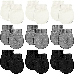 SATINIOR 9 Pairs Baby Winter Mittens for 0-6 Months Baby No Scratch Newborn Mittens Glove Infant Warm Glove (Black, Gray, White)