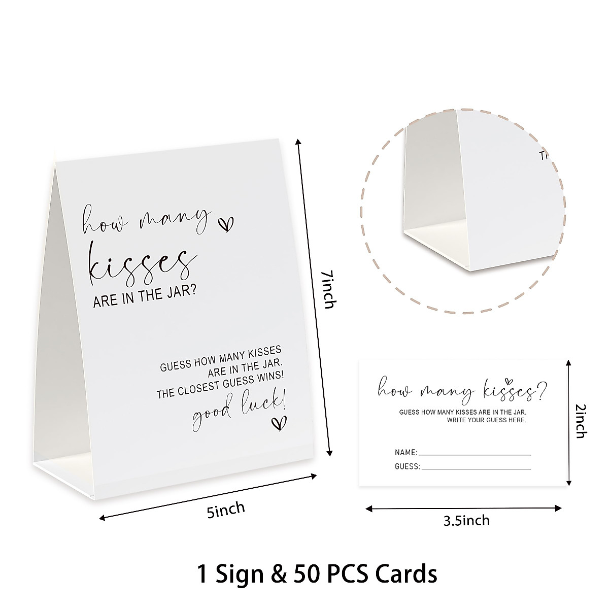How Many Kisses Bridal Shower Game, Guess How Many Game (1 Standing Sign + 50 Guess Cards), Minimalist Guessing Cards, Guess How Many Baby Shower Game-GK02