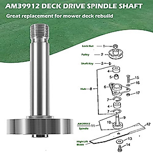 Sunluway Blade Spindle AM39912 Deck Drive Spindle Shaft for John Deere F510 F525 SRX75 SRX95 STX30 STX38 Lawn Mowers Garden Tractors Replaces AM39916, AM33098, AM30301, AM37999