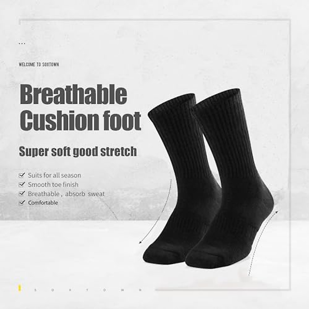 SOX TOWN Unisex Cushioned Crew Training Athletic Socks Men & Women with Combed Cotton Moisture Wicking Breathable Performance(Black L 3P)