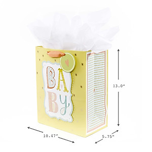Hallmark 13" Large Gift Bag with Tissue Paper (B-A-B-Y, Yellow) for Baby Showers, New Parents and More