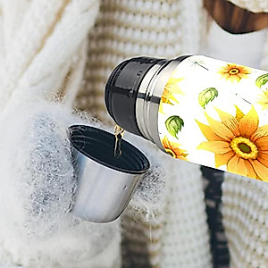 Sunflower and Leaves Vacuum Insulated Water Bottle Stainless Steel Thermos Flask Travel Mug Coffee Cup Double Walled 17 OZ