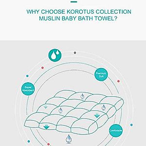 KOROTUS COLLECTION Muslin Baby Bath Towel Soft Cotton 6 Layers Receiving Blanket 43.3 x 41.4 Inches Organic Cotton Swaddle Blanket for Newborns Toddlers Boy Girl