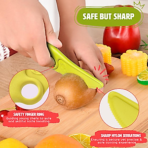 ZLemma Toddler Learning Knife with Educational Ring for Real Cooking, Adorable Dog Design, Safe Serrated Edge for Cutting Training, and Premium Nylon Material Blade, Mint Blue