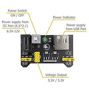 Excelity 3pcs 3.3V/5V Power Supply Module for MB102 Breadboard Kit with USB to 5.5 * 2.1mm Cord