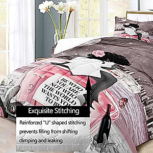 LUVIVIHOME Black Girl Magic Comforter Set for Women, Pink King Size Comforter, African Girl Bedding Sets, Eiffel Tower Beach Romantic Paris Bedroom Decor for Teen Girls, 1 Quilt and 2 Pillowcases