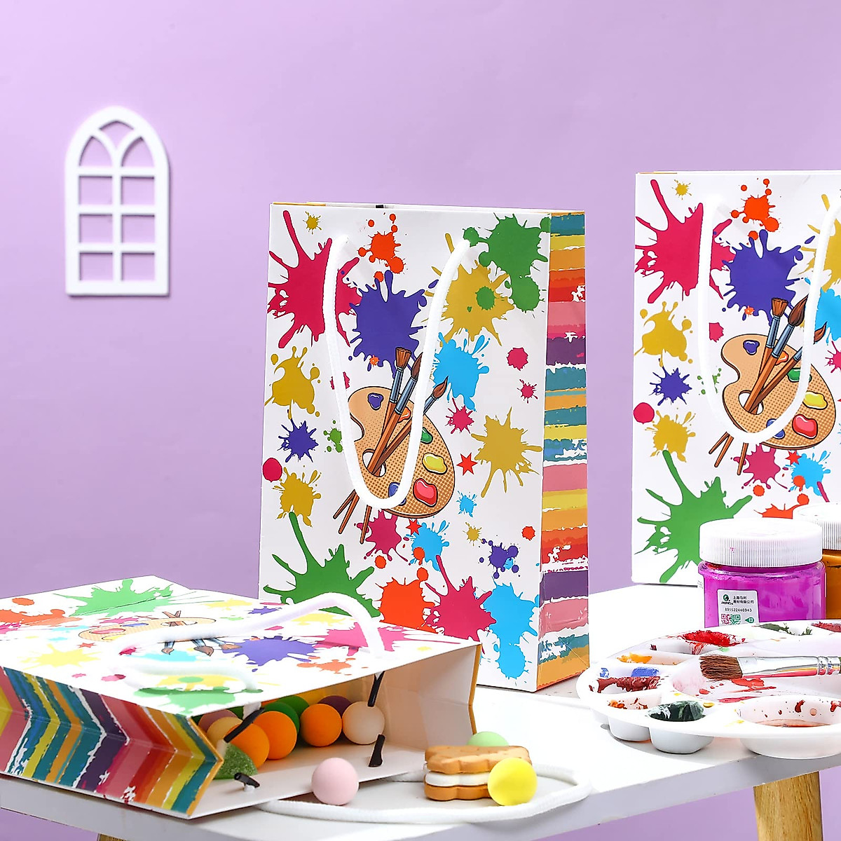 Art Party Bags Paint Art Party Treat Bags Sip and Paint Party Goodies Bags for Paint Splatter Party Decorations supplies(16 Pieces,Bright Style)