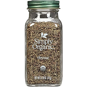 Simply Organic Whole Thyme Leaf, 0.78 Ounce Jar, Woodsy, Herbaceous, Plesantly Aromatic Thyme, Non GMO, NO ETO's, Kosher