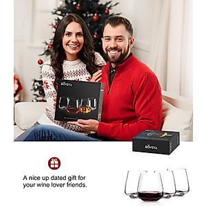 Stemless Wine Glasses Set of 4-13.5oz，Hand Blown Red White Wine Glasses - Unique gifts for him/her for Birthday, Wedding, Christmas, father's day, anniversary