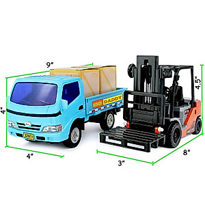 Big Daddy Trucks Combo: Friction-Powered Forklift & Pickup Truck with Extendable Loader and Cargo Boxes