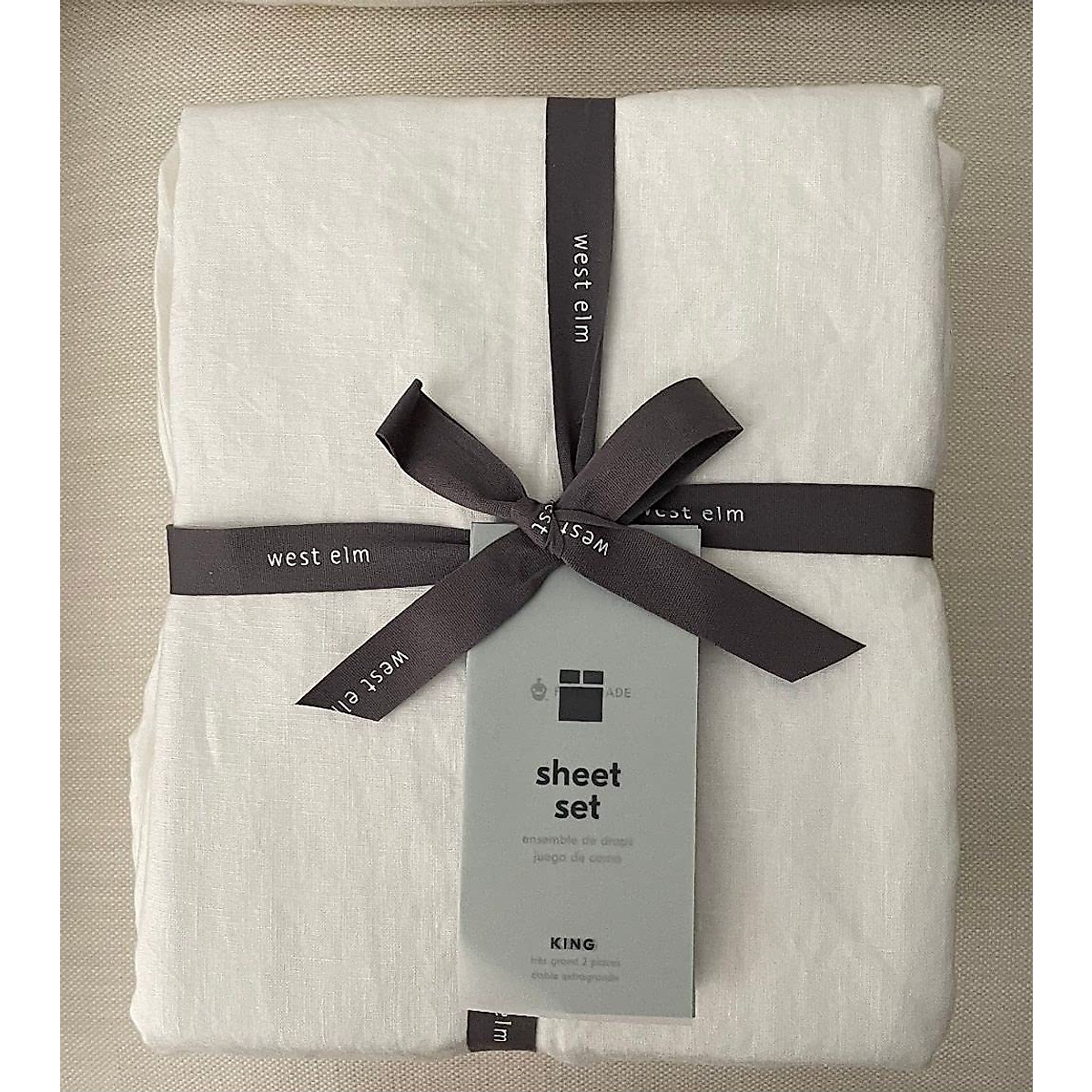 West Elm BELGIAN LINEN Sheet Set~King~*~White~*~