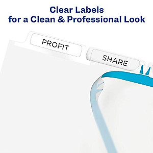 Avery 5-Tab Binder Dividers, Easy Print & Apply Clear Label Strip, Index Maker, White Tabs, 50 Sets (11556)