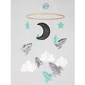 Baby Crib Mobile for Boys and Girls - Blue Baby Shower Gift Set Nursery Decor Starry Night Moon Star Cloud Rocket Space Unisex