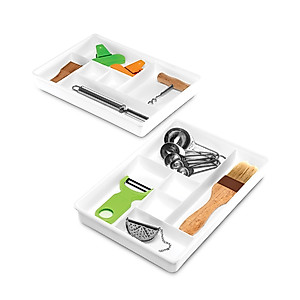 Madesmart Set of 2 Plastic 6-Compartment Drawer Organizer Gadget Trays, Multipurpose Storage Bins for Drawers, White