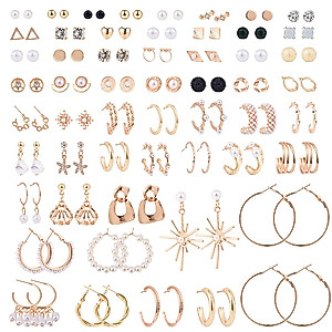56 Pairs Earrings Sets for Women Pearl Hoop Earring Assorted Multiple Stud Earrings Set Simple Cute Jewelry (#1)