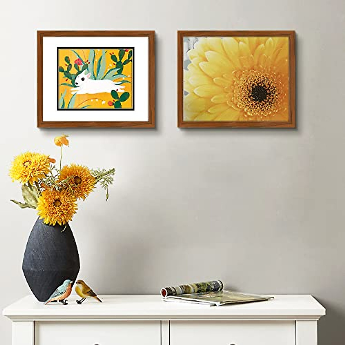 Golden State Art, 11x14 Brown Wood Frame with White Over Black Double Mat - Displays 8x10 Photos - Real Glass, Sawtooth Hangers, Back Turn Buttons - Wall Mounting, Landscape, Portrait