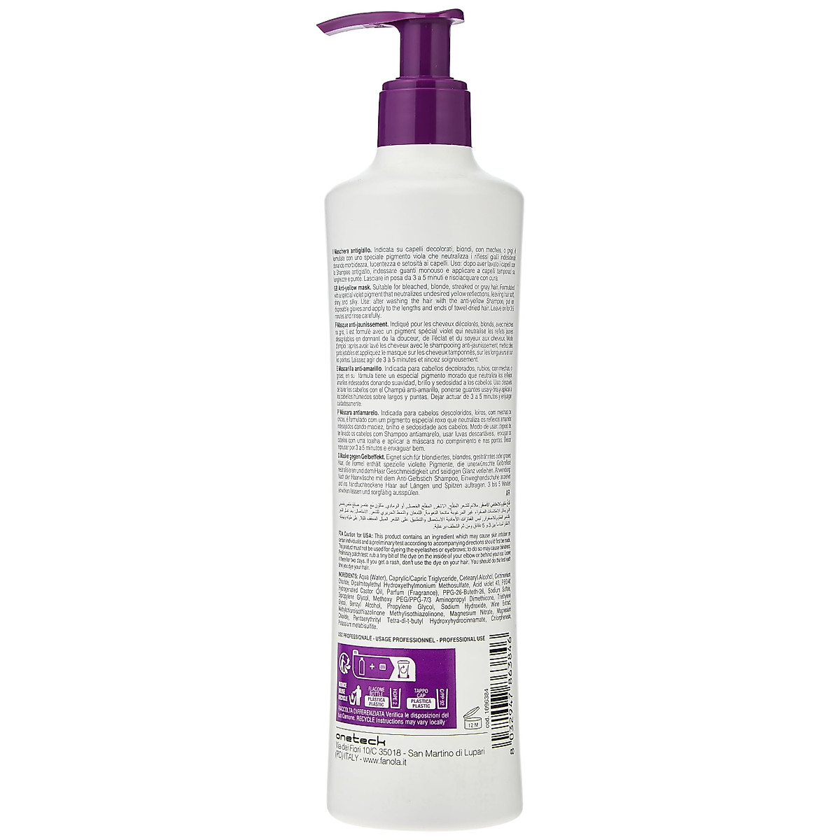 Fanola Hair Mask 11.8 oz - Anti Brass Color Depositing Purple Mask - Toning Mask for Blonde, Silver, Gray, and Highlighted Hair - Removes Yellow Tones & Brassiness from Bleached Hair