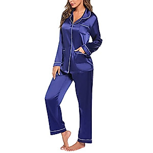 Ekouaer Pajama Set for Women Sleepwear Long Sleeve Sleepwear Set Winter Silky Pajamas for Women, Small