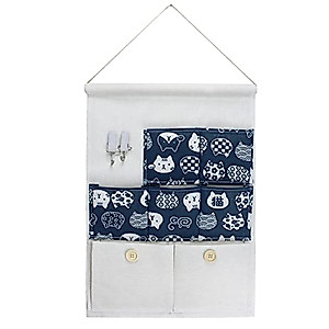 KINGREE Hanging Storage Bag with 7 Pockets and 2 Pothook, Waterproof Wall Door Organizer for Bedroom Bathroom Closet(Cat)