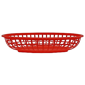 Set of 12 Red Oval Fast Food / Deli Baskets, 9.25 by 5.67-Inch, Red (12)