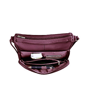 Roma Leathers Women's Wine Red Leather Crossbody Shoulder Bag