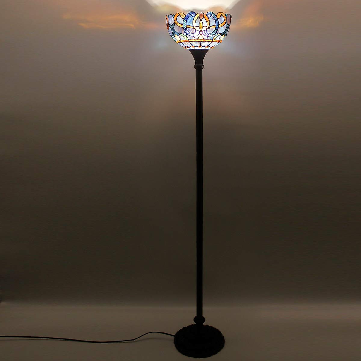 WERFACTORY Tiffany Floor Lamp Blue Purple Cloud Stained Glass Light 12X12X66 Inches Pole Torchiere Standing Corner Torch Uplight Decor Bedroom Living Room Home Office S558 Series (Blue Purple)