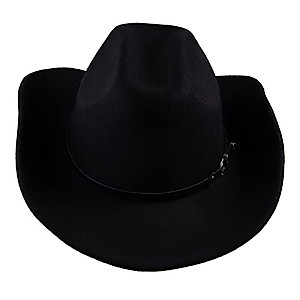 UwantC Faux Felt Cowboy Hats for Men Women Western Cowgirl Hat with Buckle Black One Size