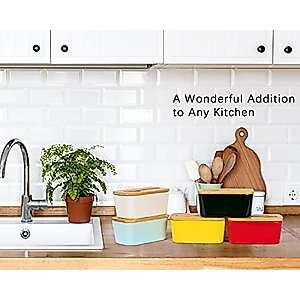 Large Ceramic Butter Dish with Airtight Lid and Knife for Countertop- Holds Up to 2 Sticks Butter Container with Bamboo Lid