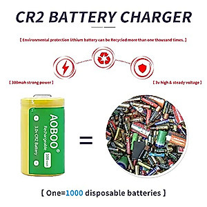 AOBOO CR2 Rechargeable Battery and Fast Charging head-300 mAh 3V Two-Pack Household Battery for Golf rangefinder, Telescope, Electric, Alarm and Other Equipment