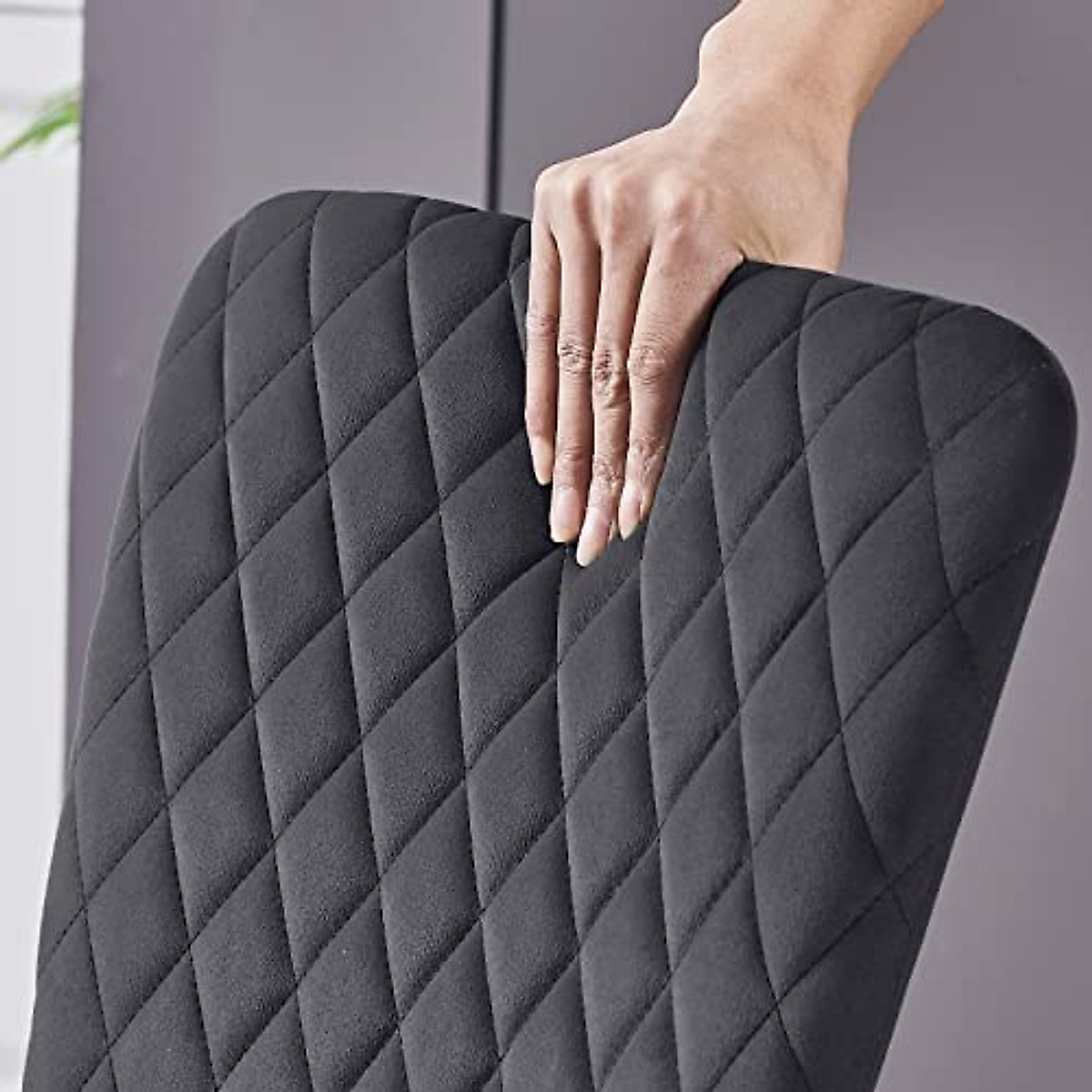 FENZARD Set of 6 Living Room Chairs Dining Chairs with Velvet, High Back, Metal Frame and Modern Lattice Design for Living Room, Dining Room,Black