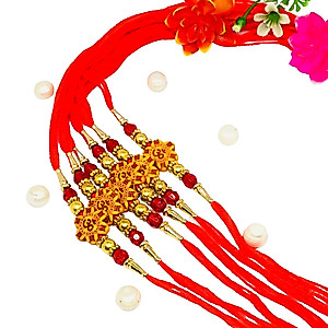 KHANDEKAR Set of 6 Pc OM with Swastik Pendant Rakhi for Brother Bhaiya Bhabhi Traditional Handmade Premium Quality Designer Rakhi Set with Roli Chawal, Rakhi Thread Rakhdi Bracelets