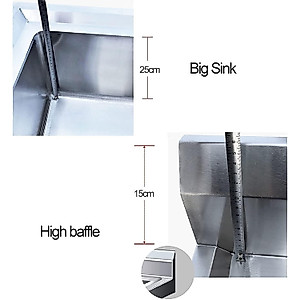 Katzowen Stainless Steel Kitchen Sink Home Commercial Sinks Outdoor Indoor Freestanding Single Bowl Sinks, for Restaurants, Catering, Laundry Room, Garage, Easy to Use and Clean 50×50×80cm