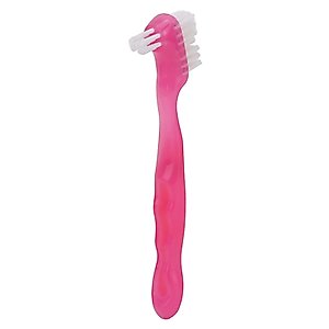 False Teeth Brush, Teeth Cleaning for Elderly, Portable Plaque, Dirt Removal, Denture Gift Home, Travel, Dental Manual Brushes pro(Pink)